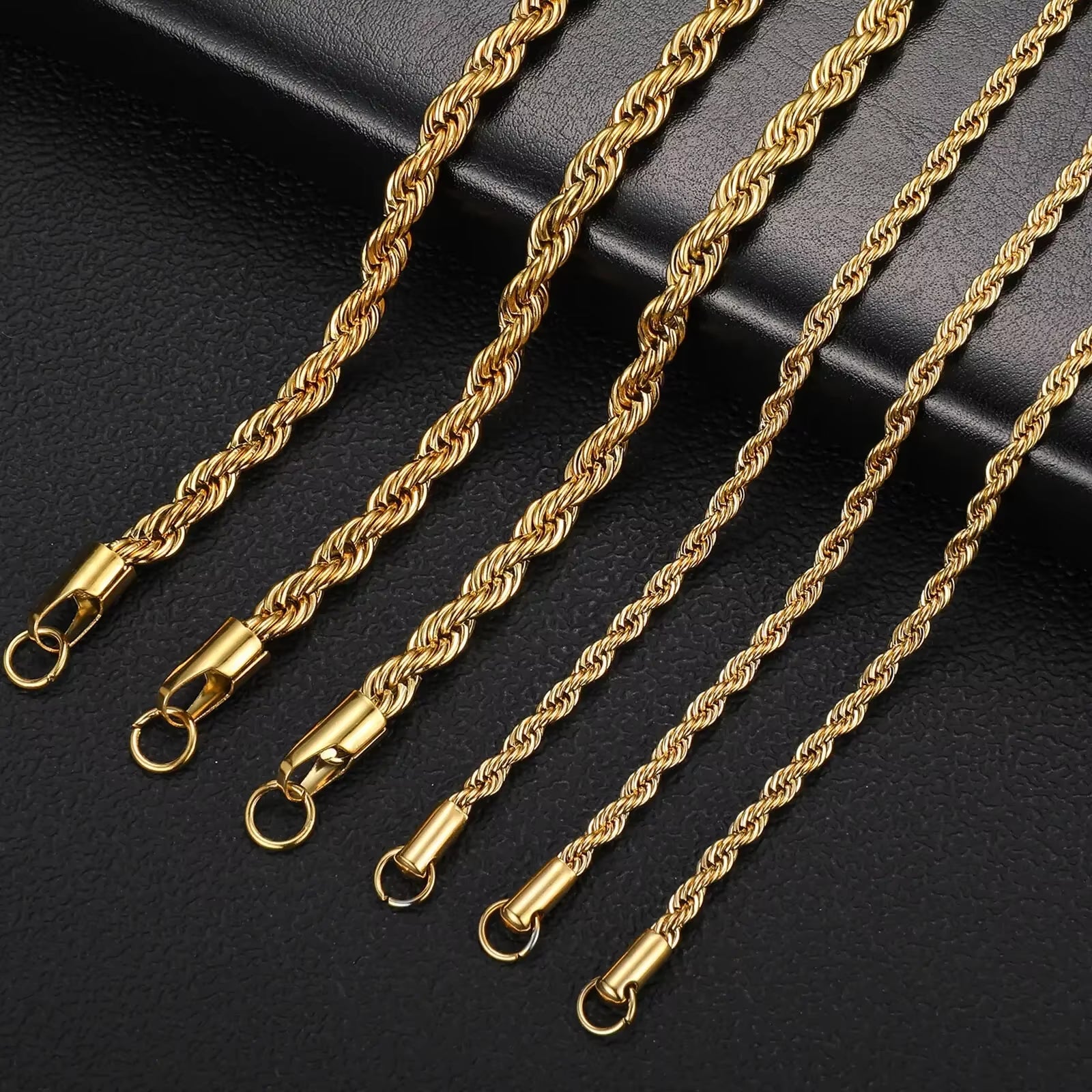 2-6MM Gold Color Twisted Rope Chain Necklace Stainless Steel Never Fad ...
